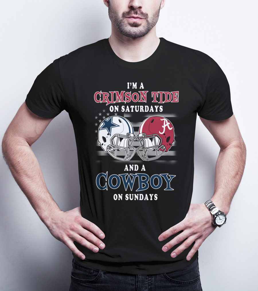 Crimson Tide On Saturdays Cowboy On Sundays Football Spirit Dual Helmets T-Shirt