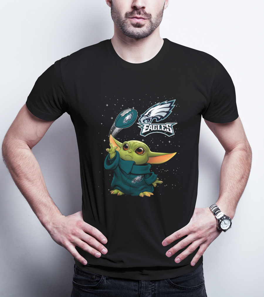 Baby Yoda Philadelphia Eagles Football Force Star Wars Galaxy Fan T-Shirt