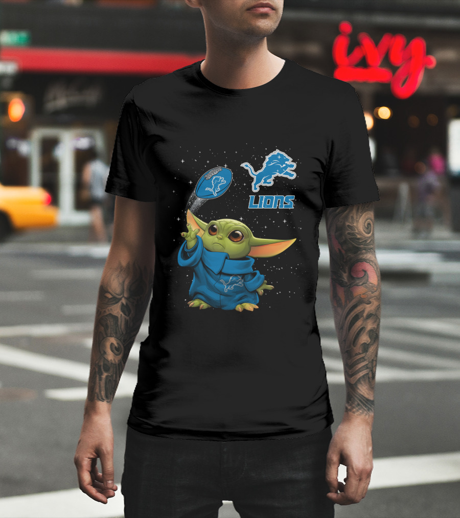Baby Yoda Detroit Lions Football Force T-Shirt