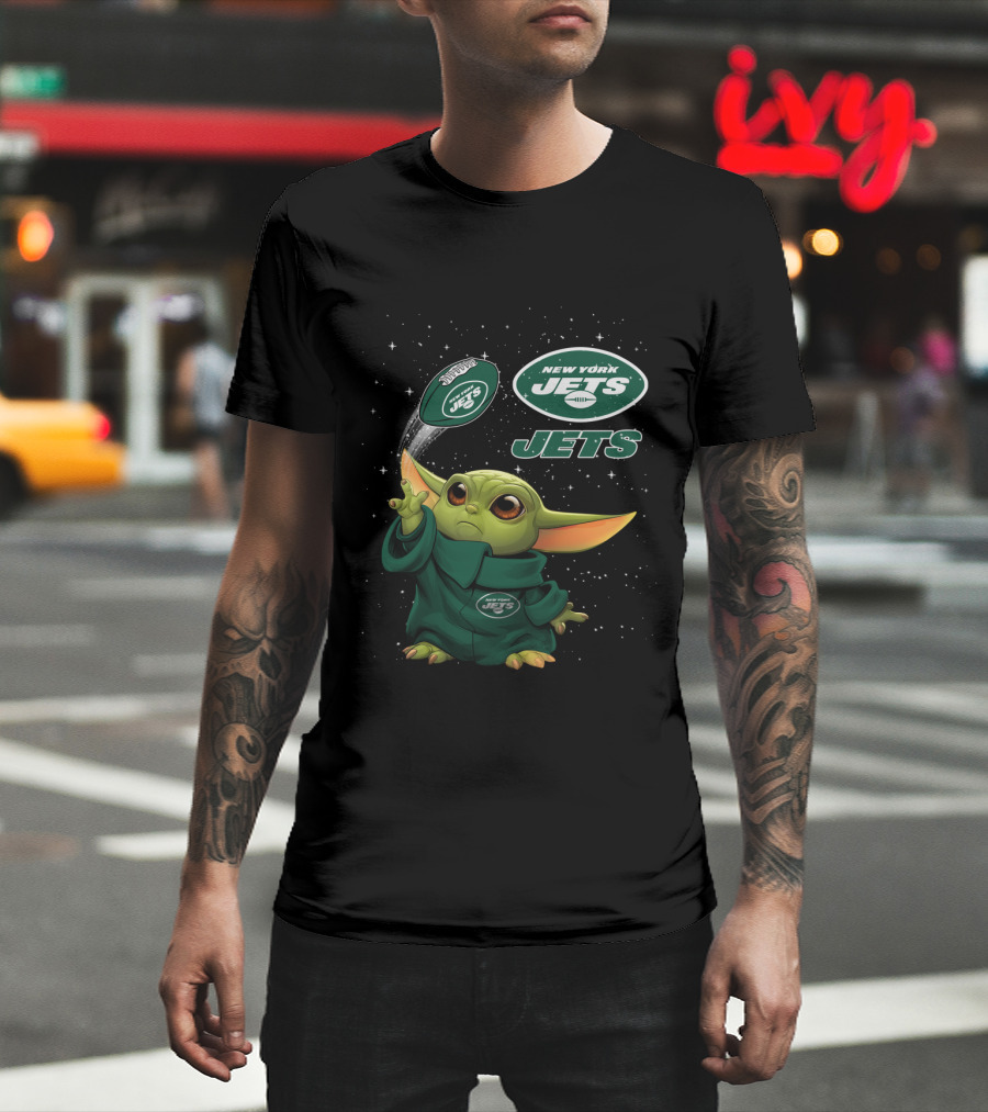 New York Jets Baby Yoda Football Star Wars Crossover T-Shirt