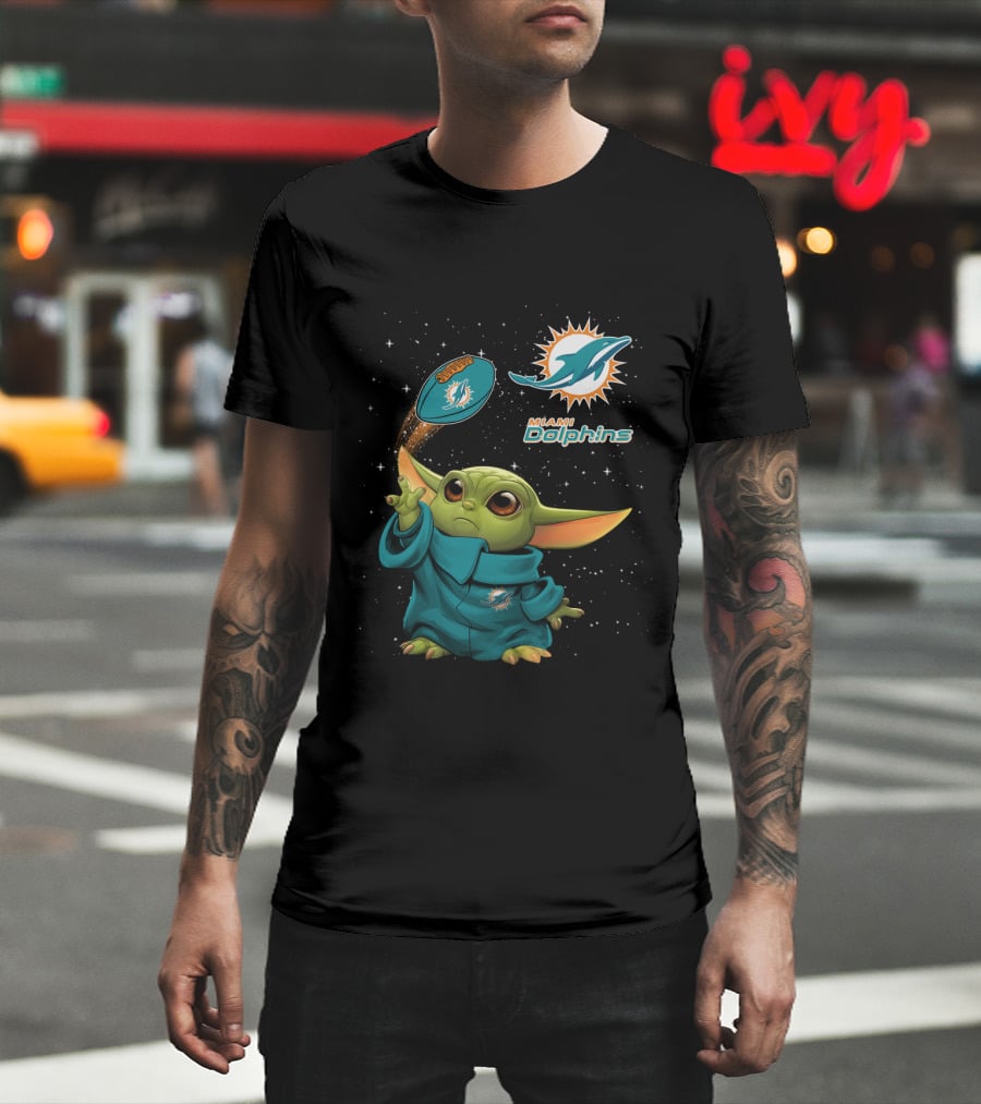 Baby Yoda Miami Dolphins Football Jedi Fan T-Shirt