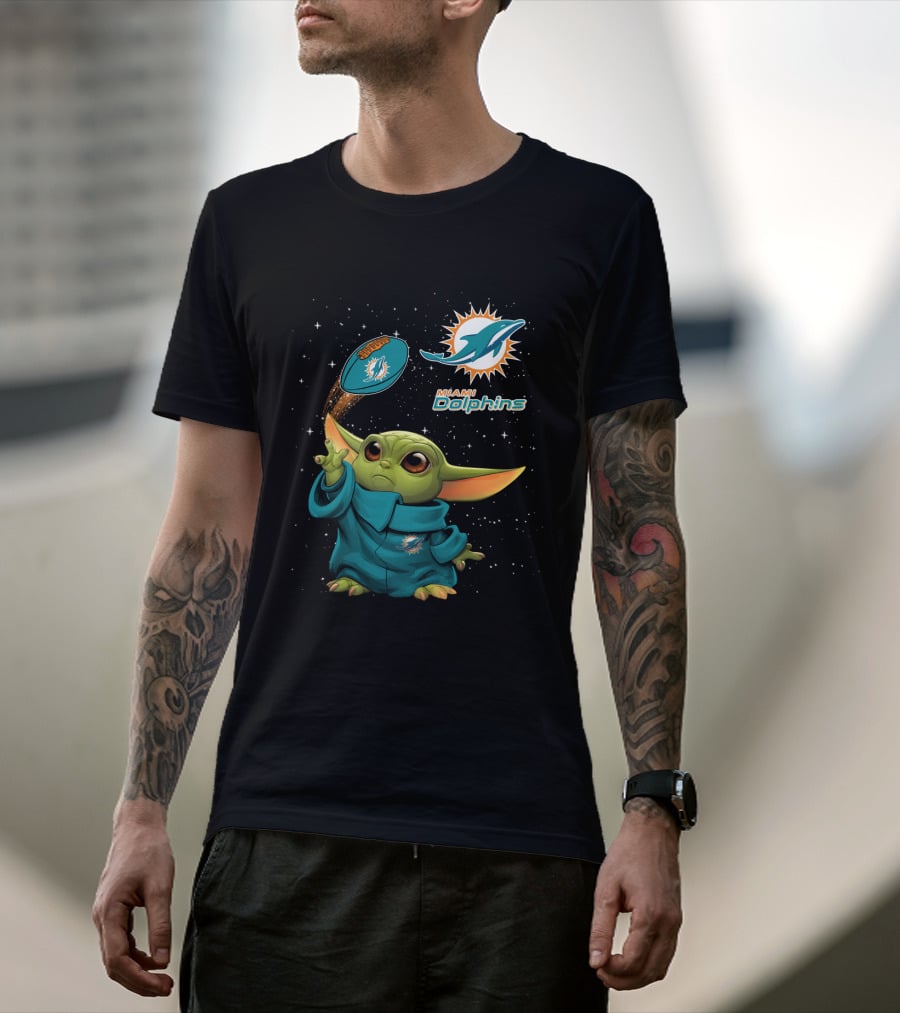 Baby Yoda Miami Dolphins Football Jedi Fan T-Shirt