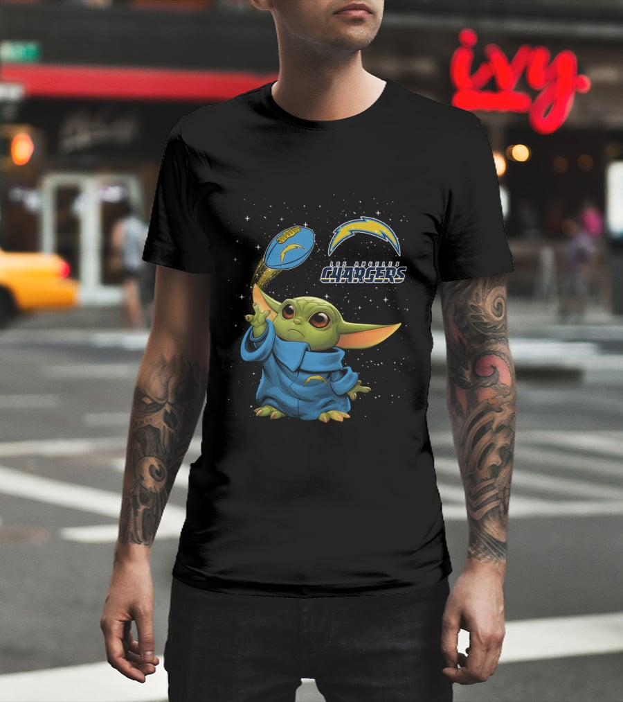 Baby Yoda Los Angeles Chargers Football Star Wars Crossover T-Shirt