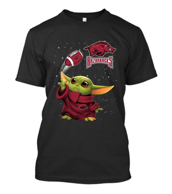 Baby Yoda Arkansas Razorbacks Football Force Thrower With Razorback T-Shirt