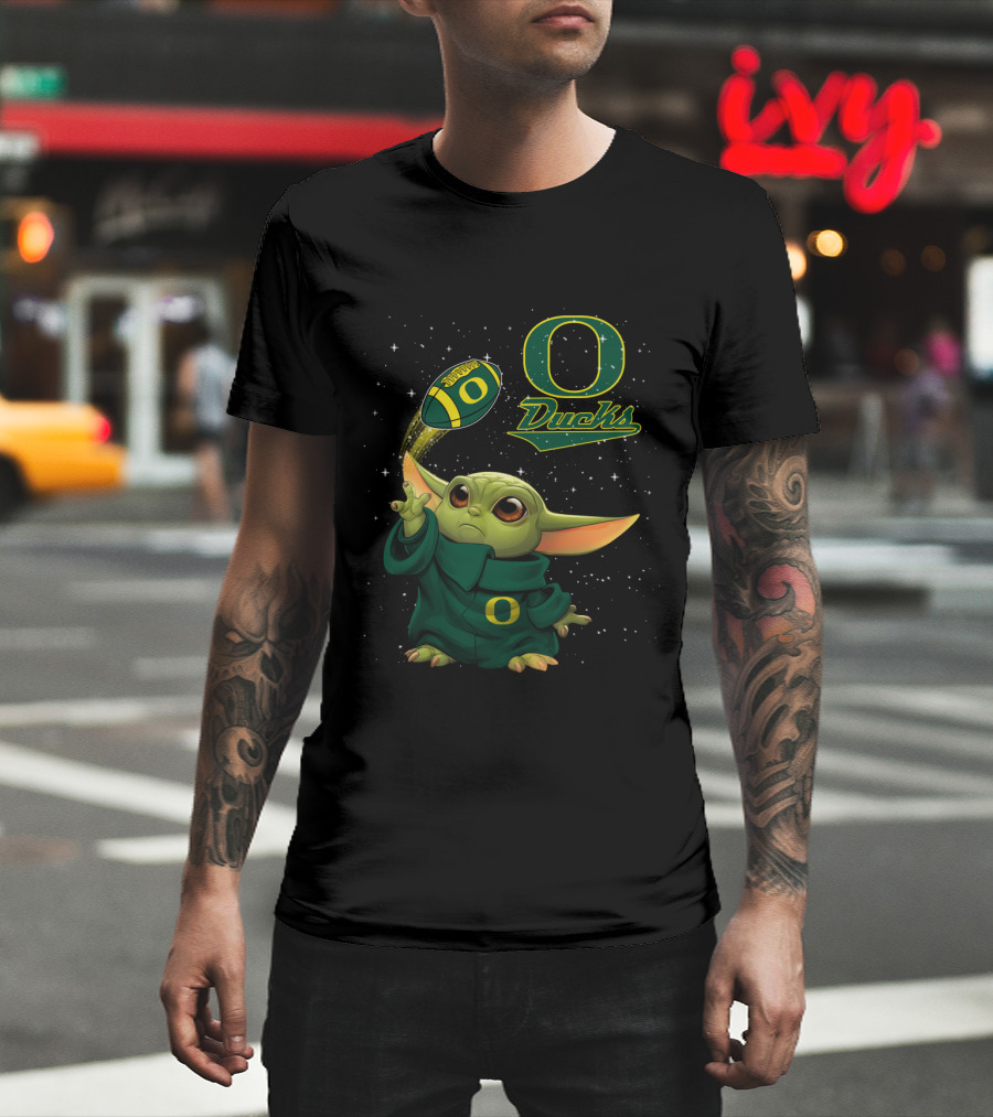 Baby Yoda Oregon Ducks Star Wars Football T-Shirt
