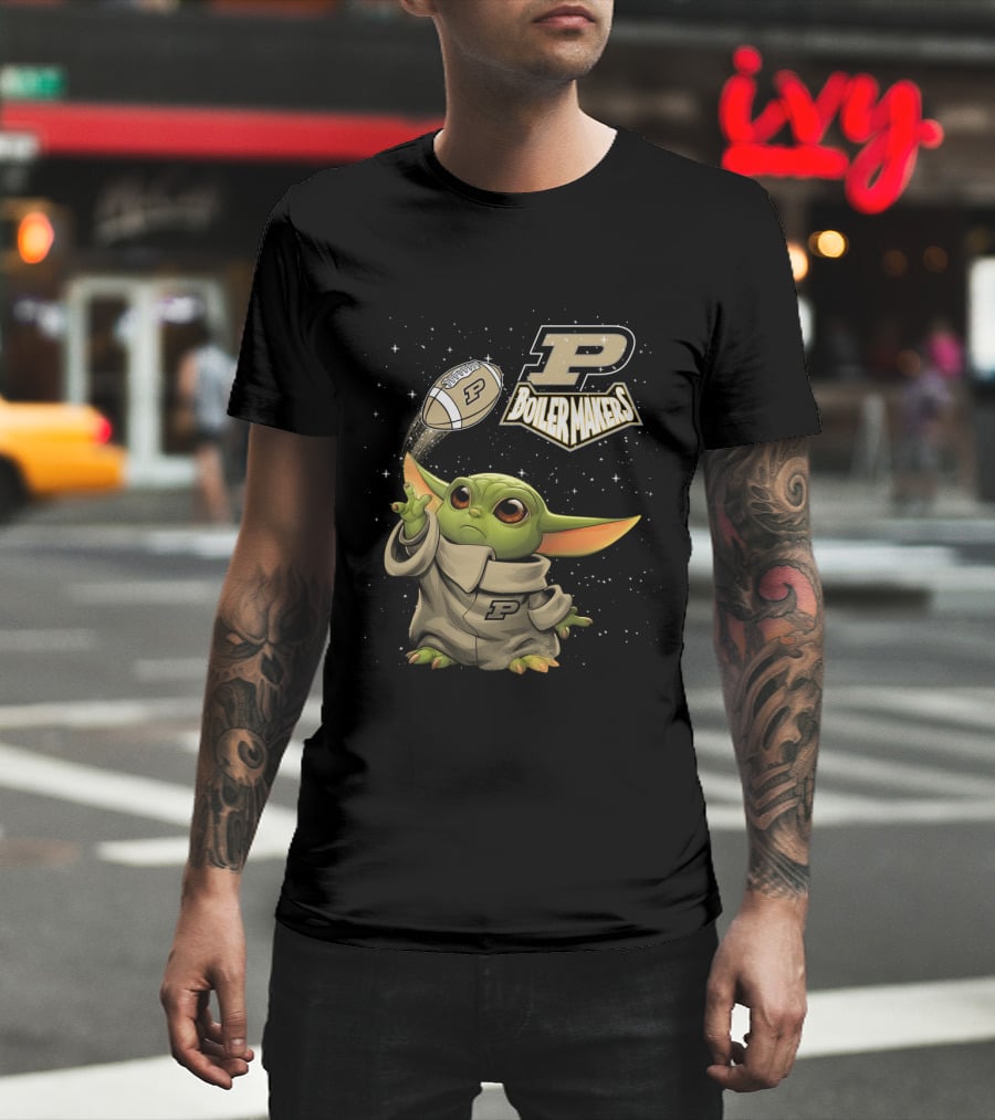 Baby Yoda Football Fantasy With Purdue Boilermakers T-Shirt