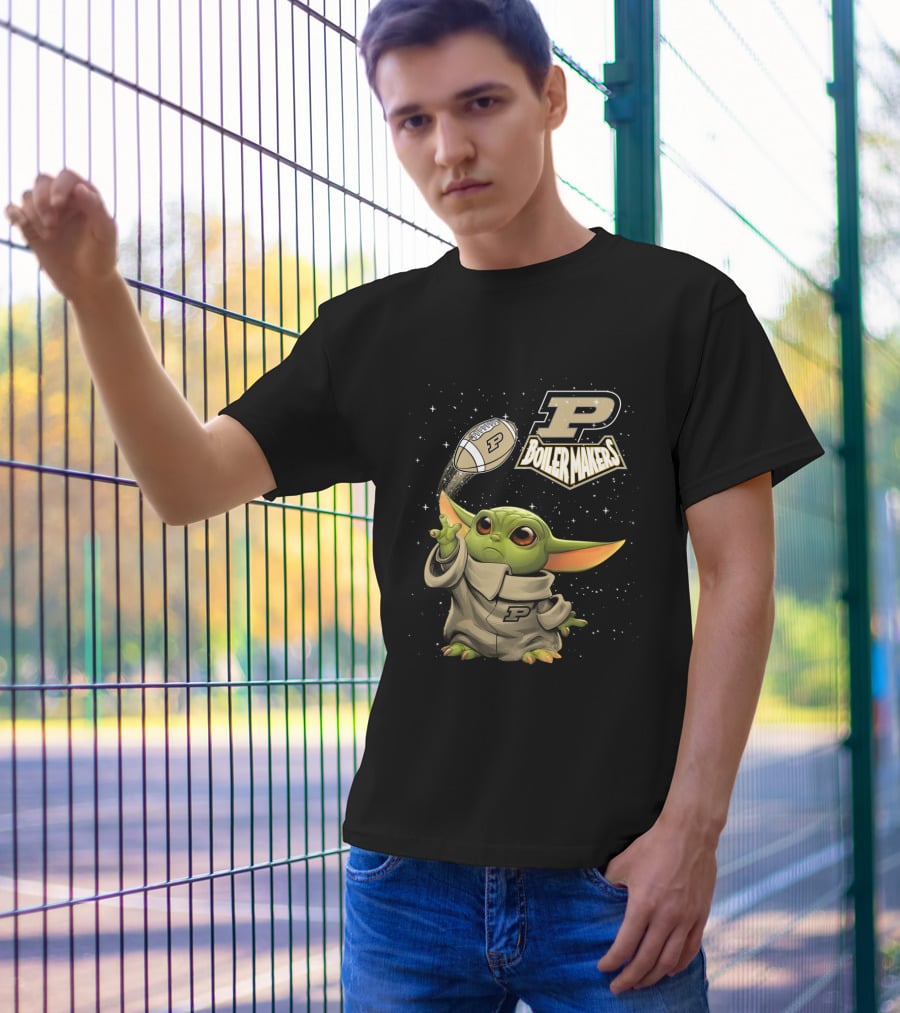 Baby Yoda Football Fantasy With Purdue Boilermakers T-Shirt
