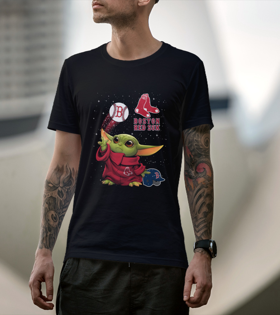 Boston Red Sox Baby Yoda Star Wars Baseball T-Shirt