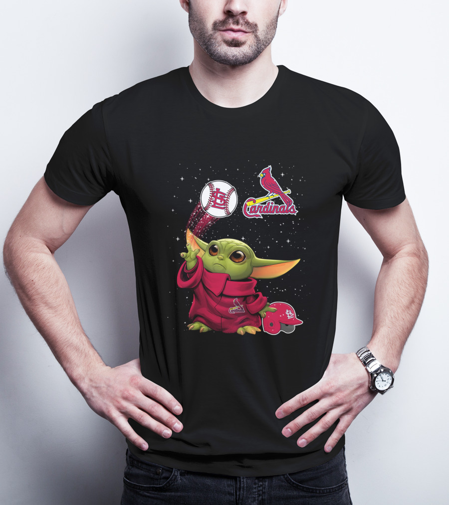 Baby Yoda With St. Louis Cardinals Baseball Starry T-Shirt