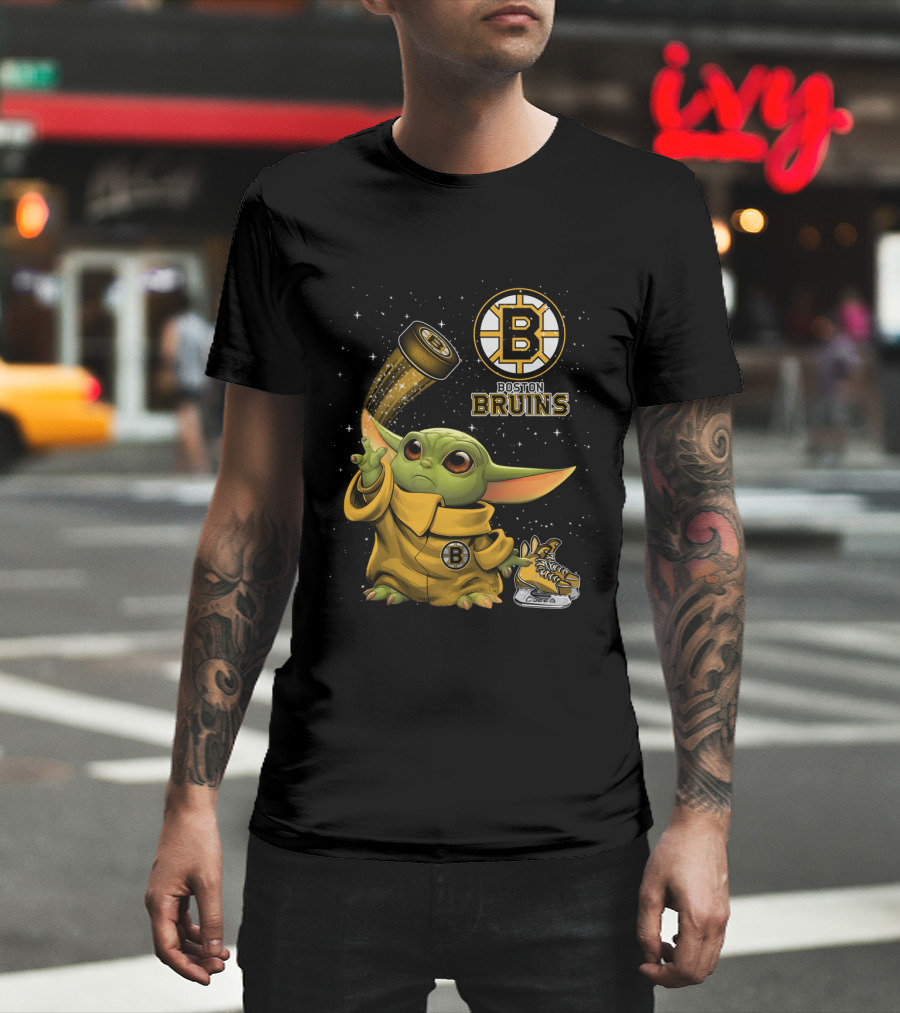 Boston Bruins Baby Yoda Star Wars NHL Crossover T-Shirt