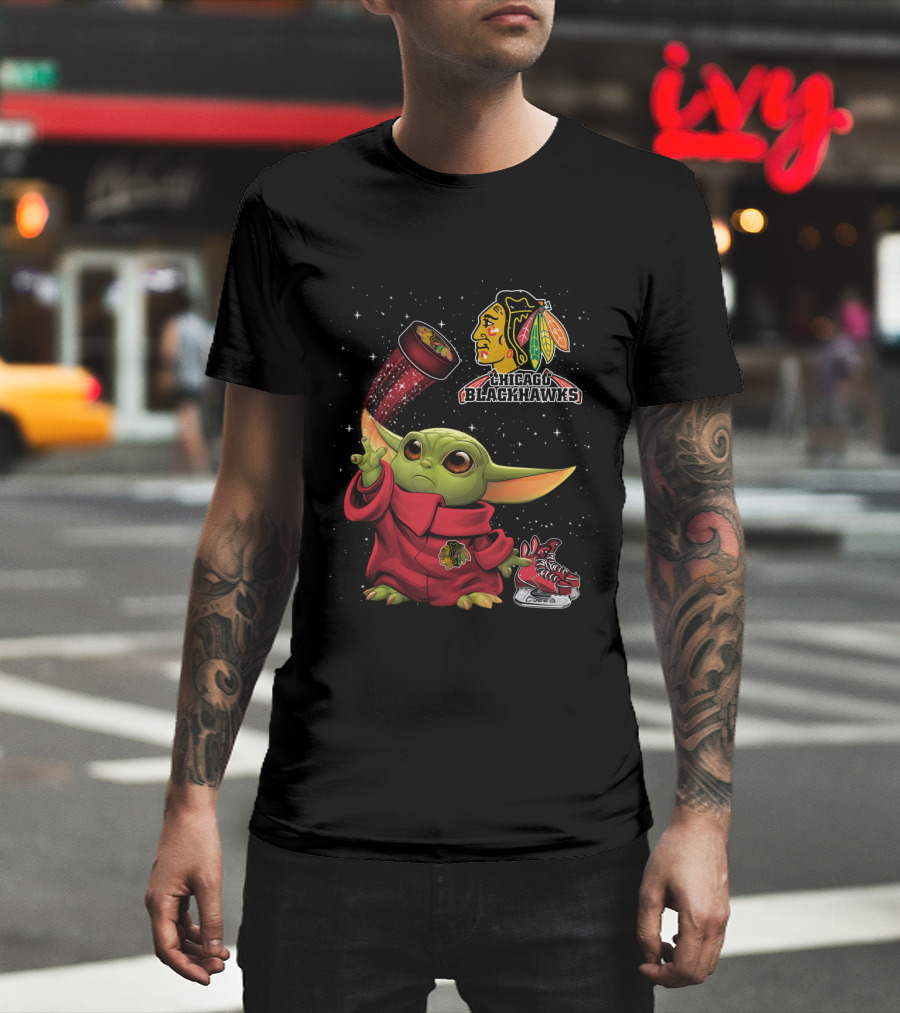 Baby Yoda Chicago Blackhawks Hockey Magic T-Shirt