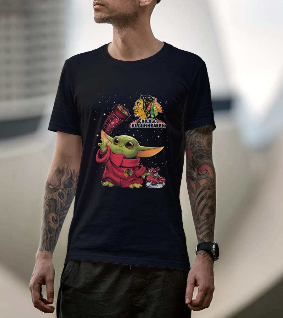 Baby Yoda Chicago Blackhawks Hockey Magic T-Shirt
