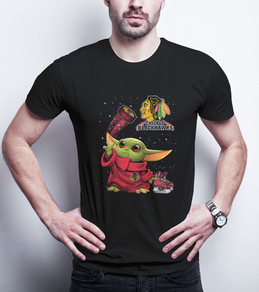 Baby Yoda Chicago Blackhawks Hockey Magic T-Shirt