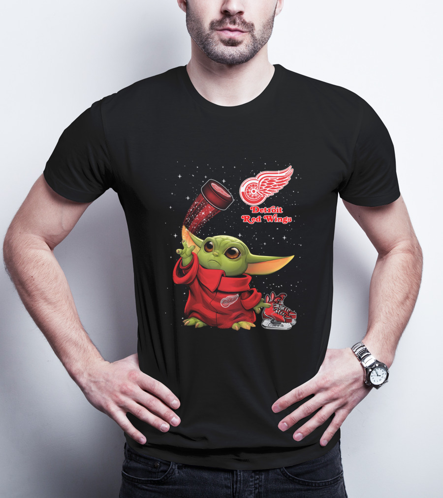 Baby Yoda Detroit Red Wings Hockey Magic Moment T-Shirt