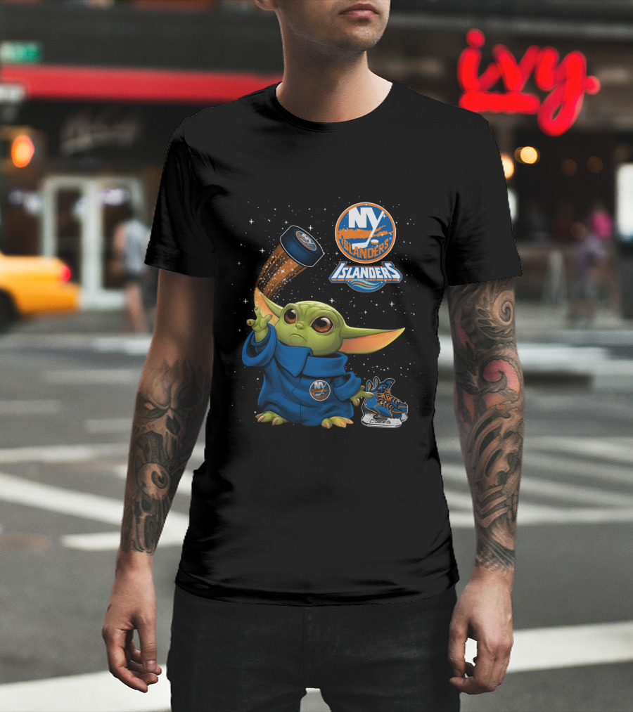 NY Islanders Baby Yoda Hockey Puck Magic T-Shirt