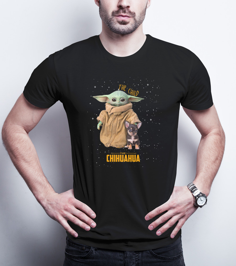 The Child Baby Yoda With Chihuahua Starry Background T-Shirt
