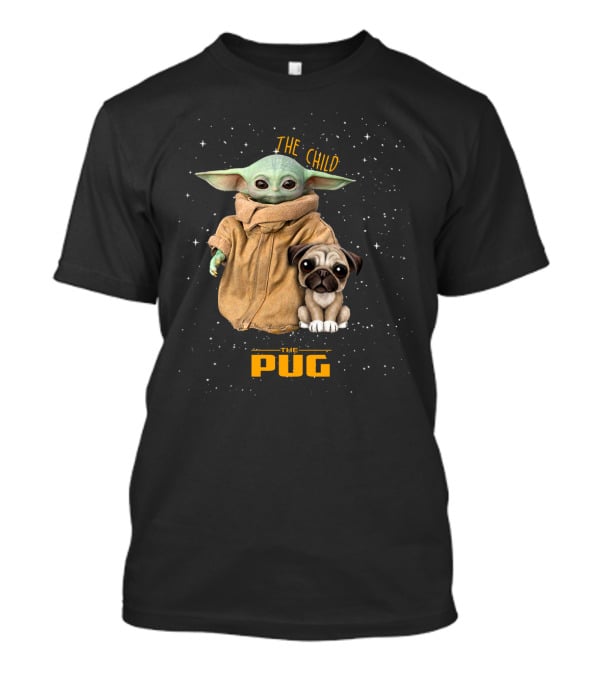 The Child Baby Yoda And Pug In Starry Space Scene T-Shirt