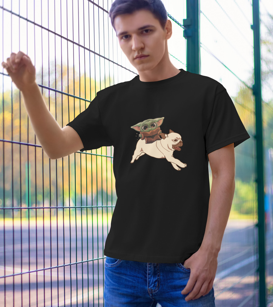 Pug With Child Character Riding T-Shirt