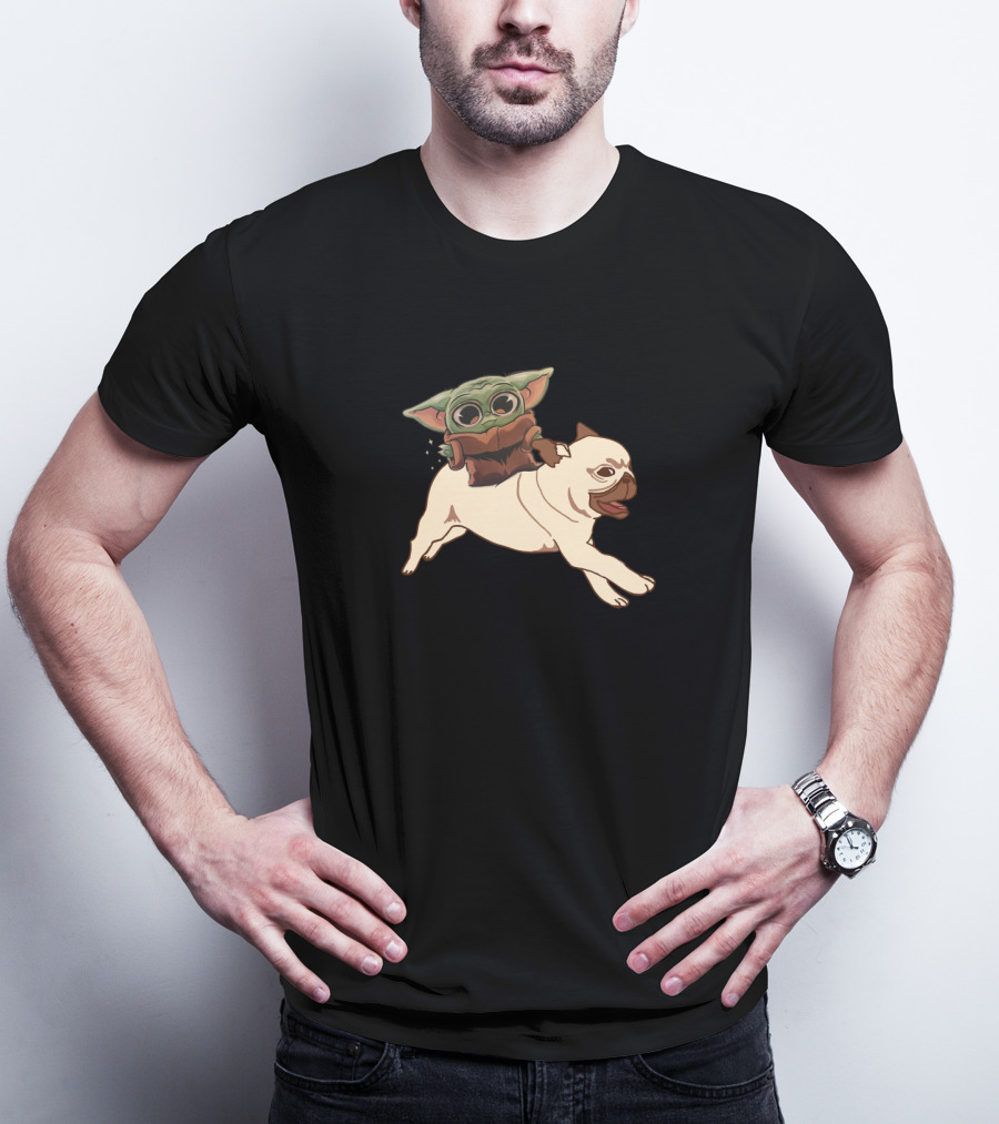 Pug With Child Character Riding T-Shirt