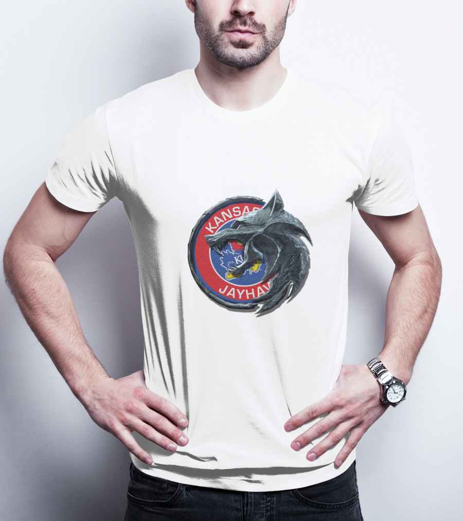 Kansas Jayhawks Emblem With Wolf Head Overlay Cht1Twnc2009 T-Shirt