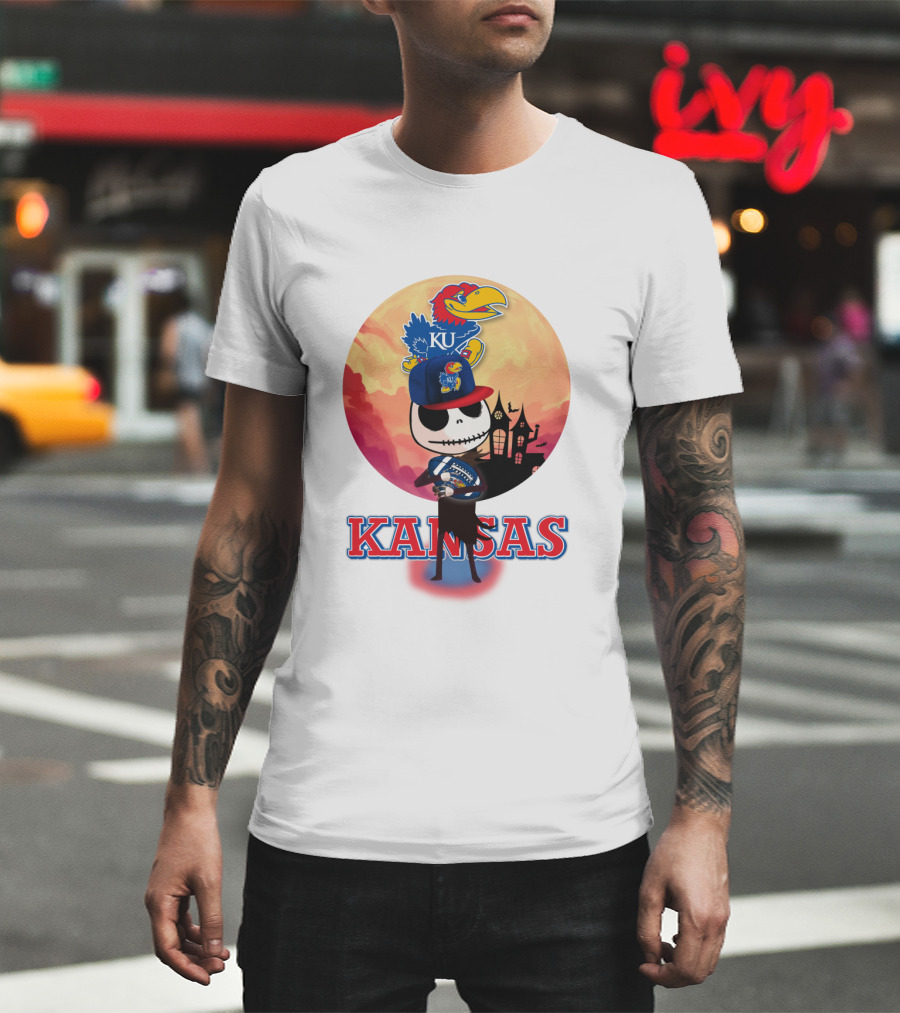 Kansas Jayhawks Jack Skellington Halloween Fan Gear T-Shirt