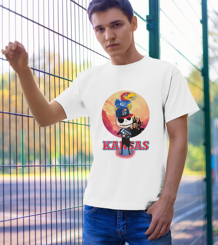 Kansas Jayhawks Jack Skellington Halloween Fan Gear T-Shirt