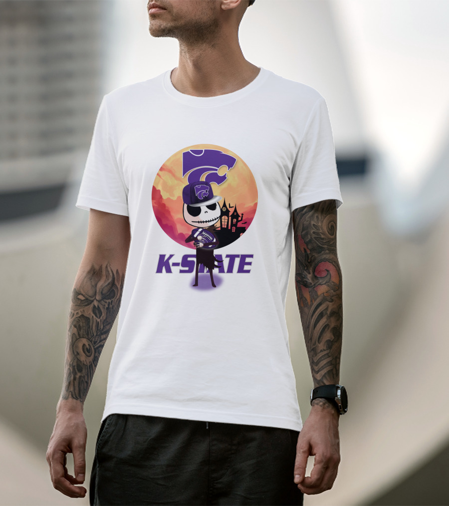 K-State Wildcats Jack-O-Lantern Halloween Sunset Scene T-Shirt