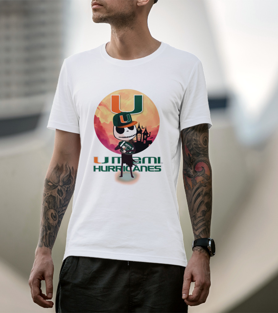 U Miami Hurricanes Skeleton Halloween Theme T-Shirt