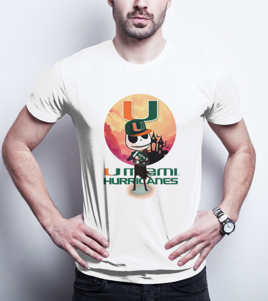 U Miami Hurricanes Skeleton Halloween Theme T-Shirt