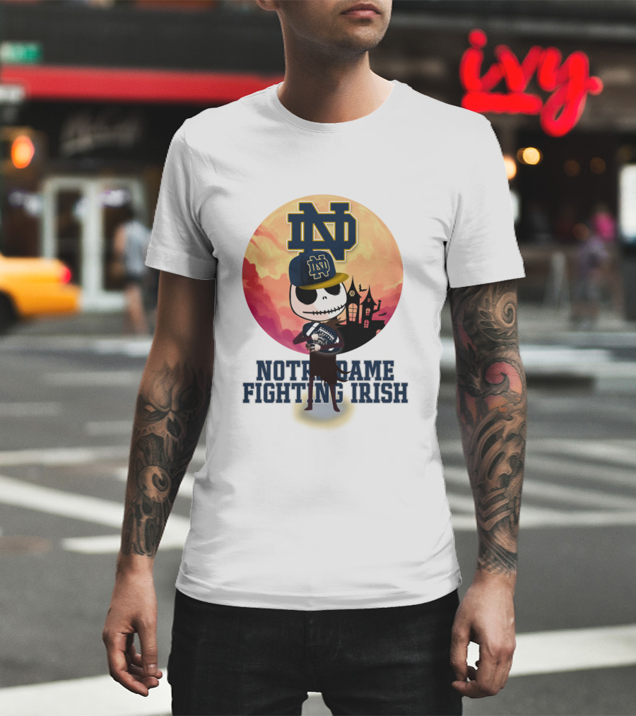 Notre Dame Fighting Irish Skull Fan With Stadium And Nd Cap T-Shirt