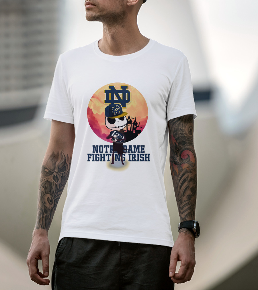 Notre Dame Fighting Irish Skull Fan With Stadium And Nd Cap T-Shirt