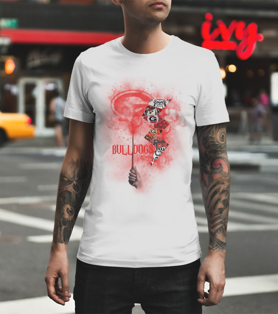 Georgia Bulldogs Logo 60 Dawgs Hand Holding Red Smoke Wand T-Shirt