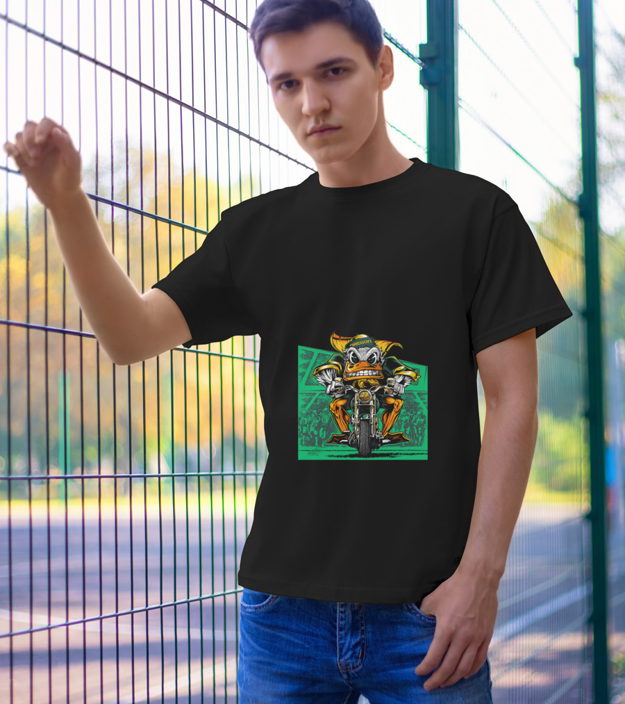 Oregon Duck Riding Motorcycle Bold 2007 Retro Style T-Shirt
