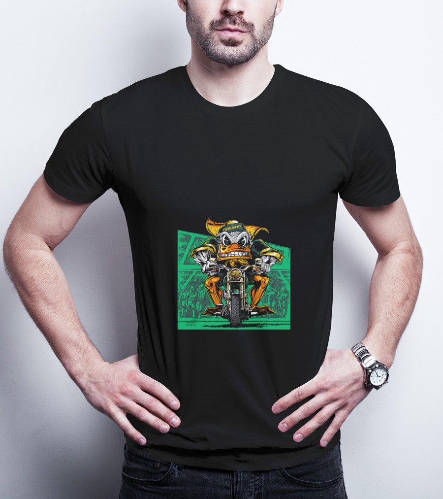 Oregon Duck Riding Motorcycle Bold 2007 Retro Style T-Shirt