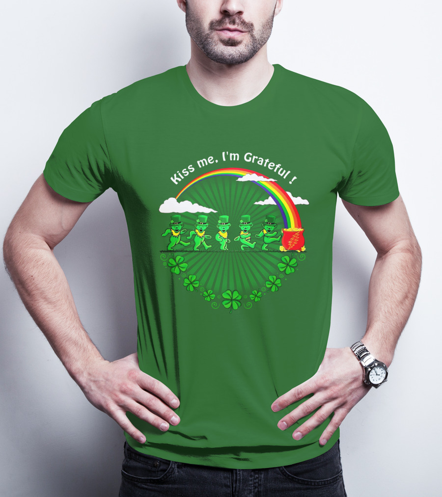 Kiss Me I'm Grateful Rainbow Leprechauns And Shamrock Parade T-Shirt