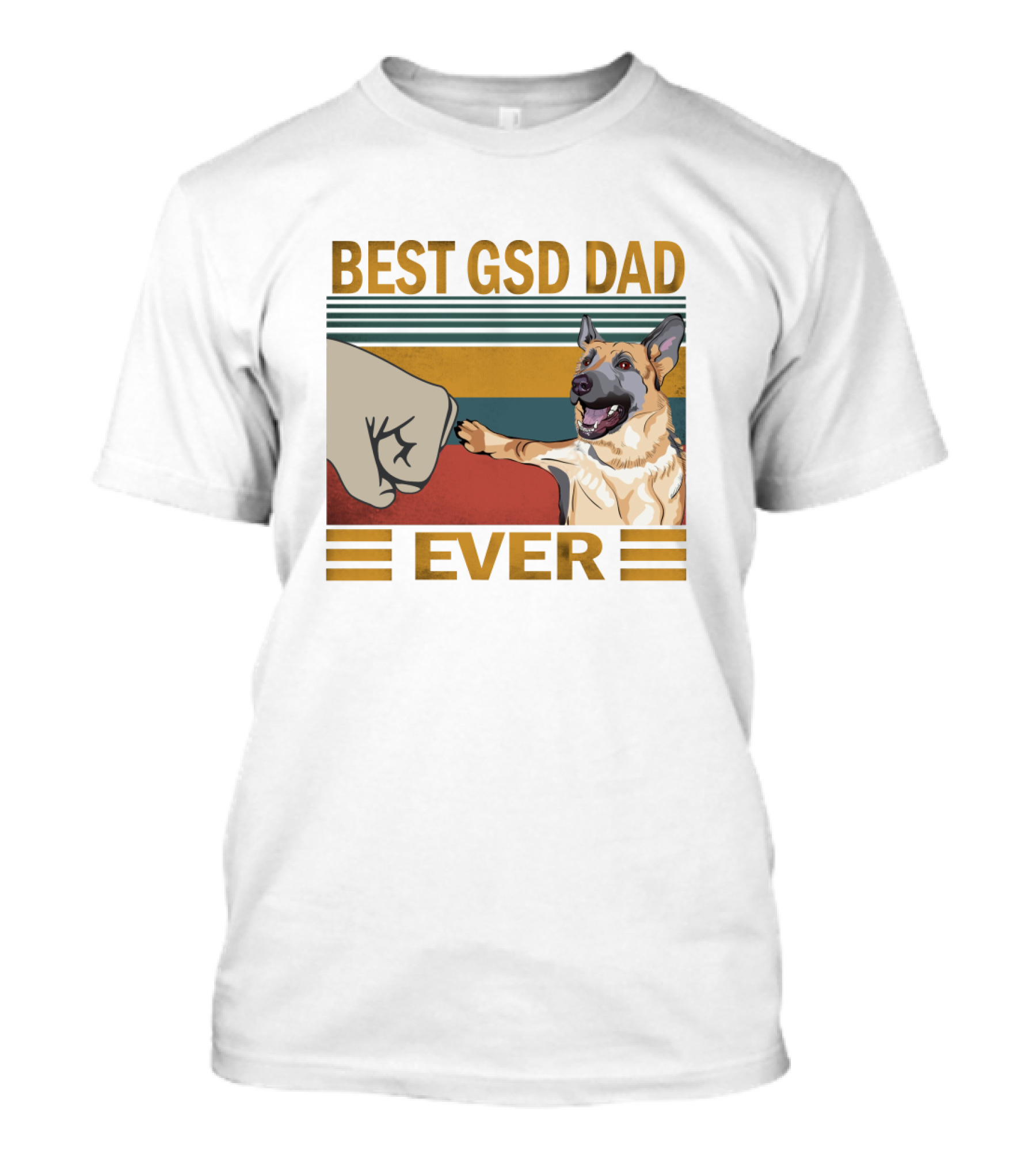 Best Gsd Dad Ever Fist Bumping German Shepherd Striped T-Shirt
