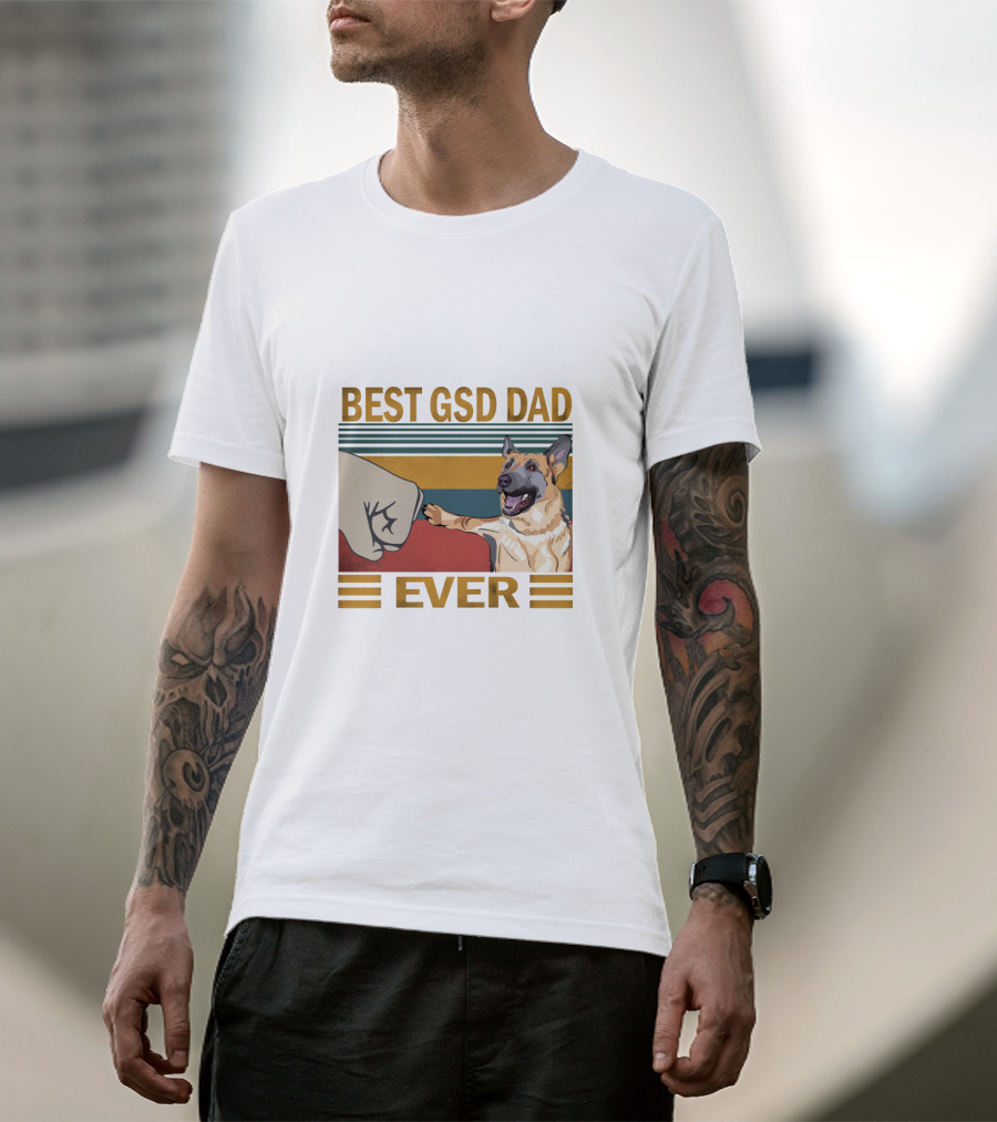 Best Gsd Dad Ever Fist Bumping German Shepherd Striped T-Shirt