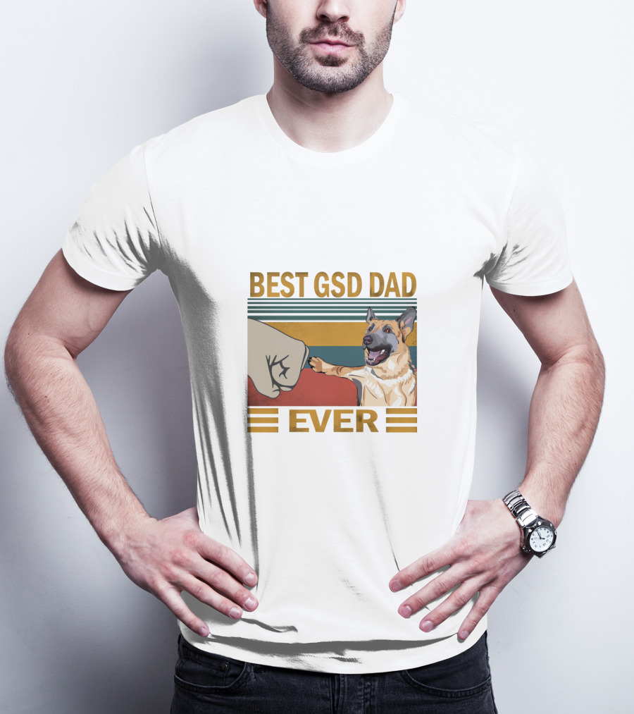 Best Gsd Dad Ever Fist Bumping German Shepherd Striped T-Shirt