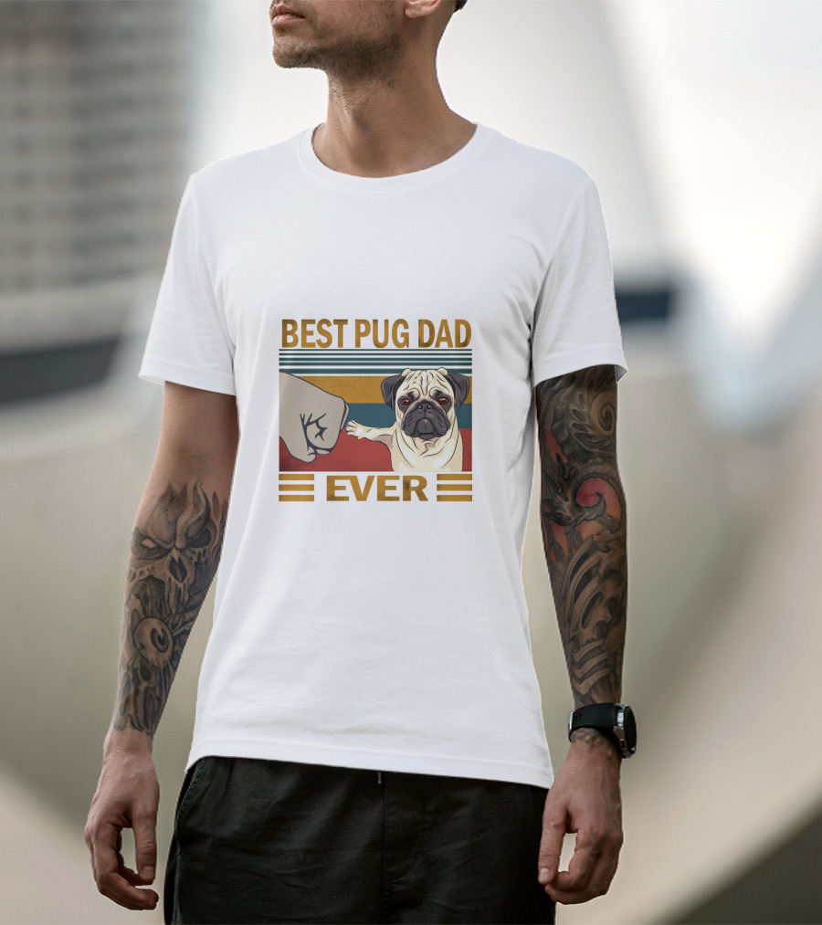 Best Pug Dad Ever Fist Bump Retro Style T-Shirt