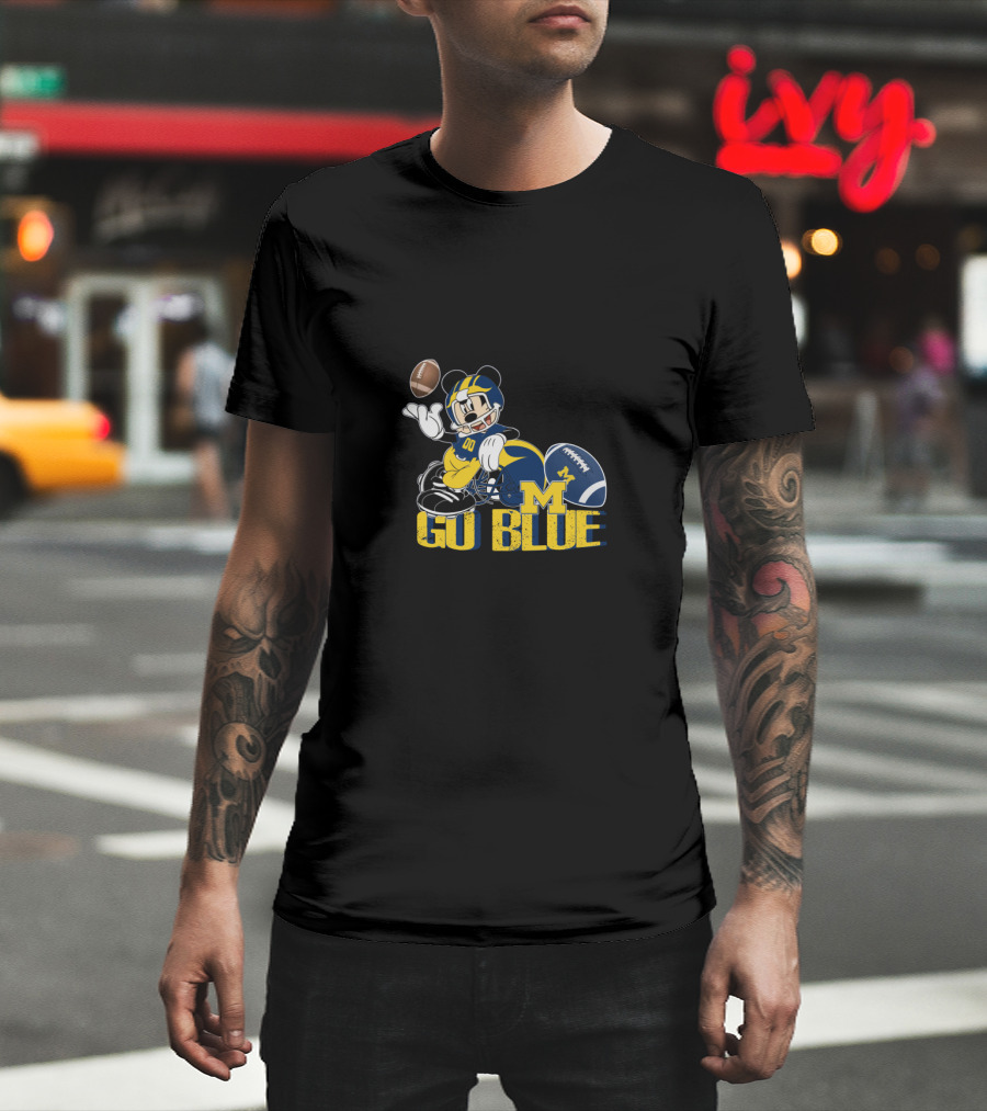 Mickey Mouse University Of Michigan Go Blue Football T-Shirt