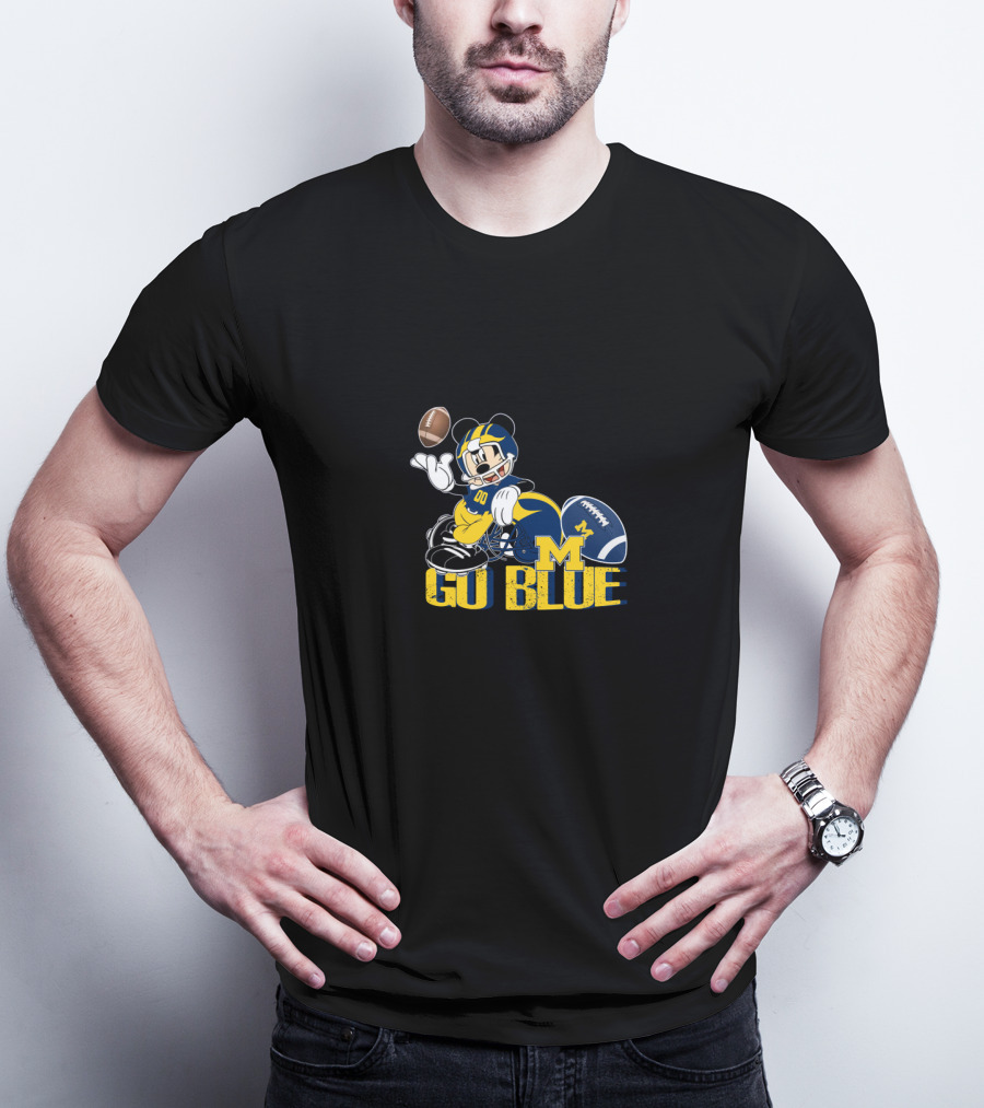 Mickey Mouse University Of Michigan Go Blue Football T-Shirt