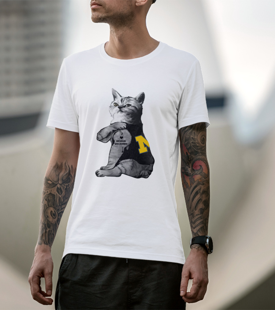 Michigan Wolverines Cat With Yellow Block M T-Shirt
