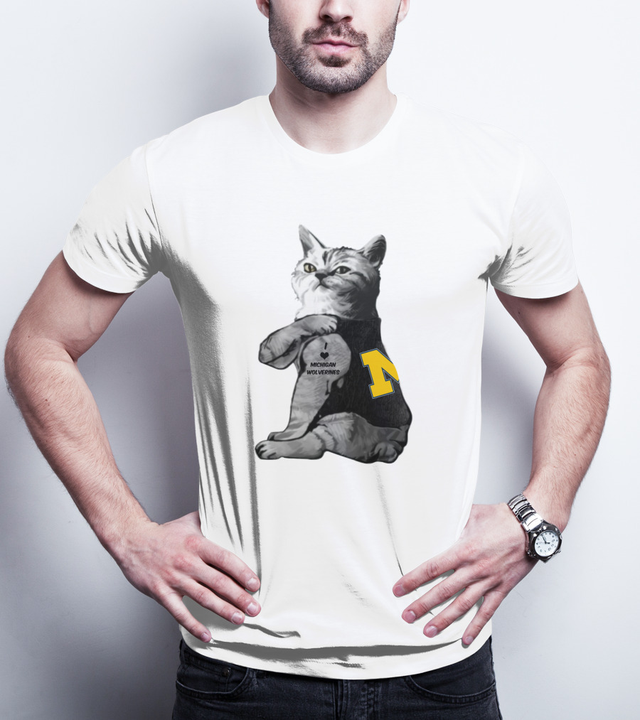 Michigan Wolverines Cat With Yellow Block M T-Shirt