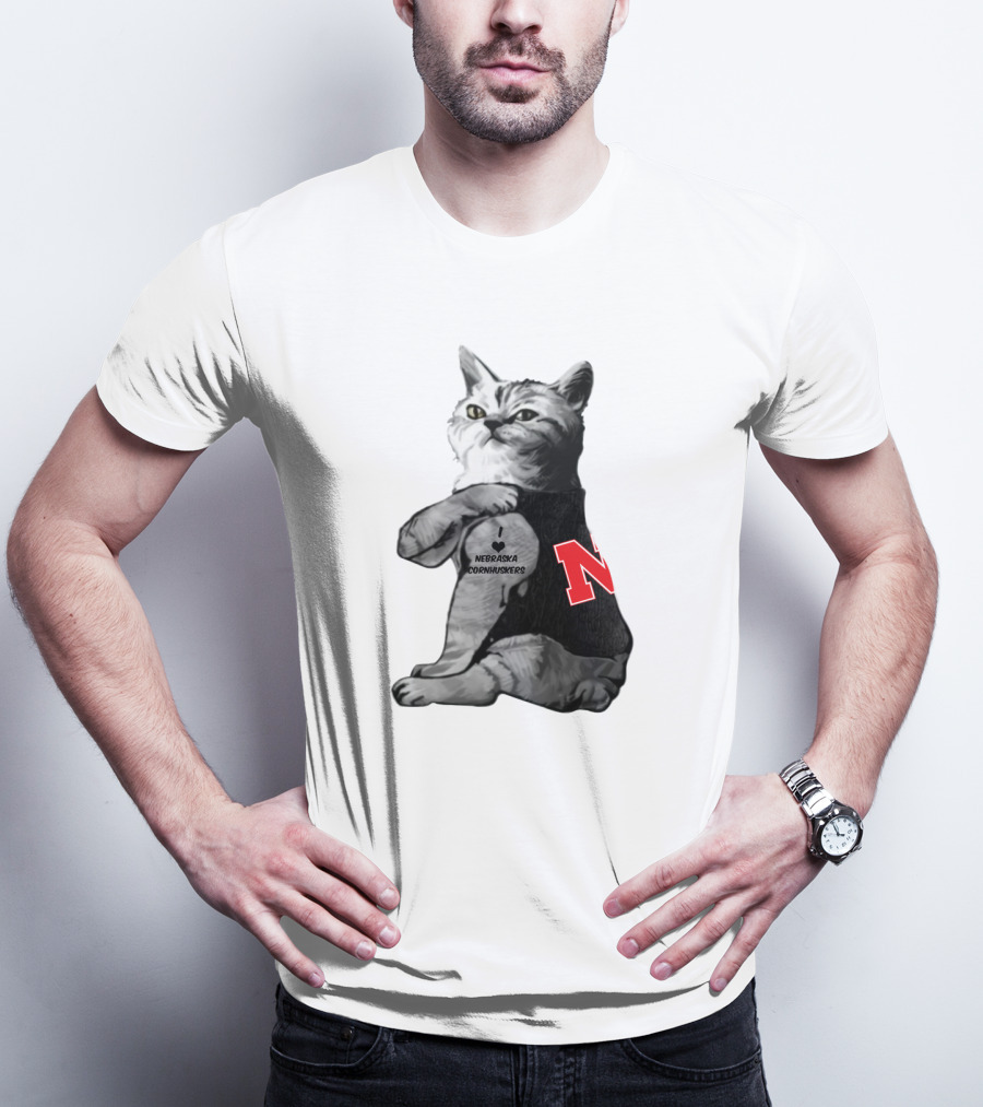 Nebraska Cornhuskers Cat Wearing Black Jersey With Red N T-Shirt