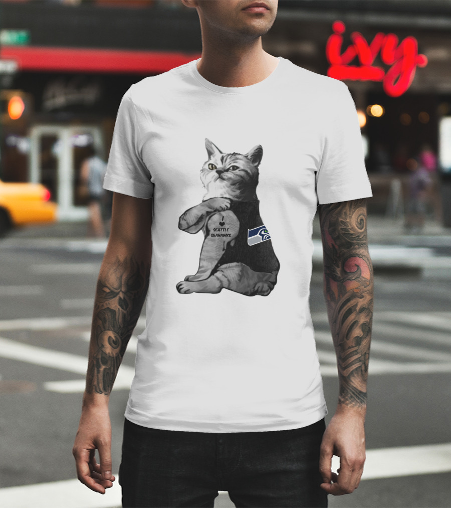 Seattle Seahawks Cat Tattoo Poses T-Shirt