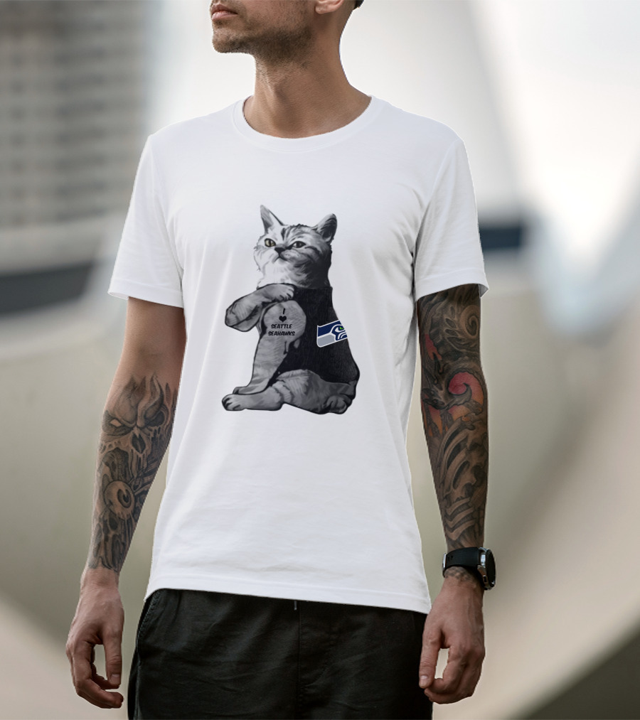 Seattle Seahawks Cat Tattoo Poses T-Shirt
