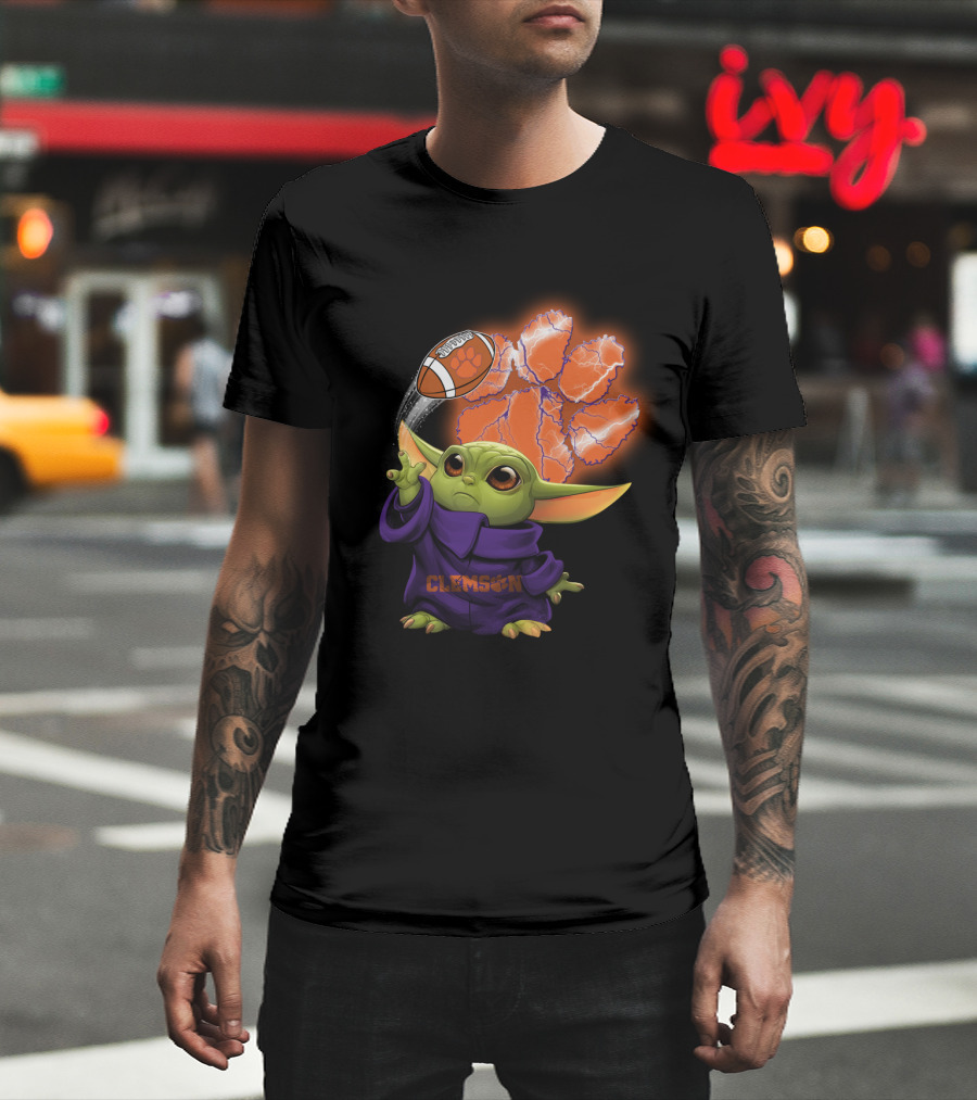 Clemson Football Paw And Baby Alien Character T-Shirt