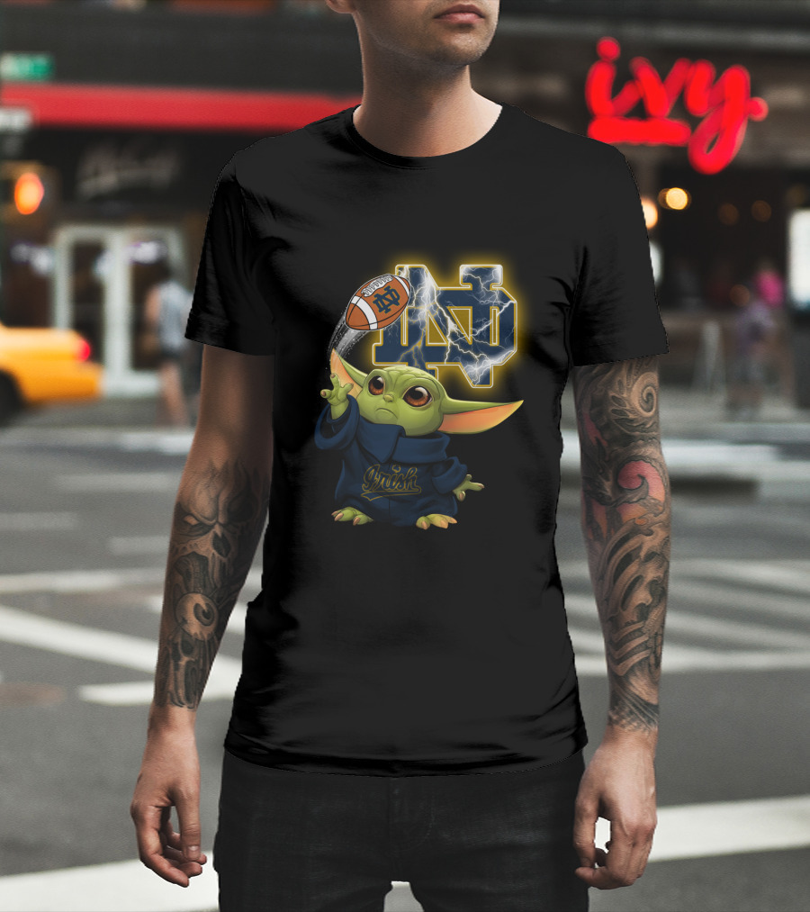 Notre Dame Irish Baby Yoda Football Lightning T-Shirt