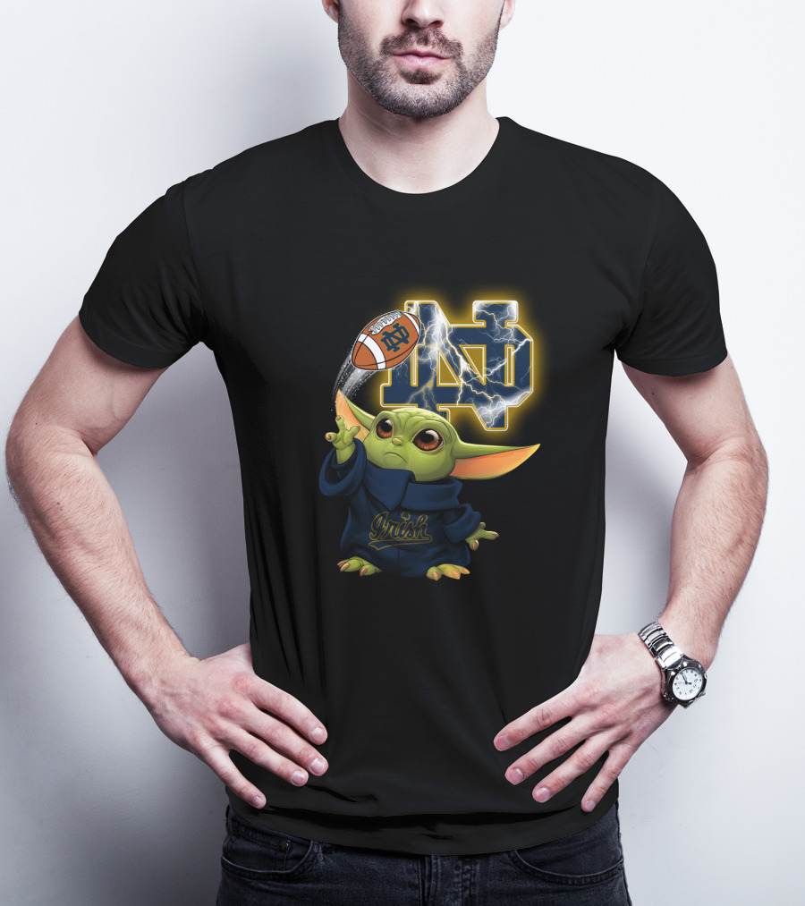 Notre Dame Irish Baby Yoda Football Lightning T-Shirt