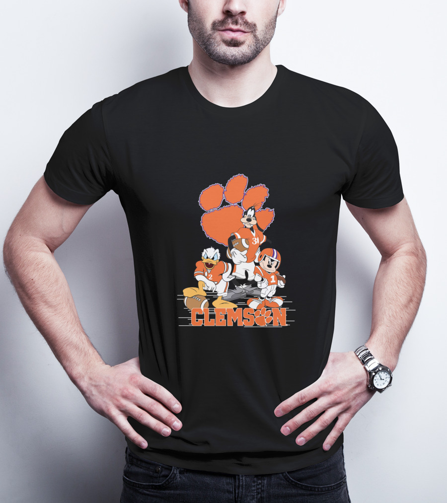 Clemson Disney Characters Football Team Mickey Donald Goofy Paws T-Shirt